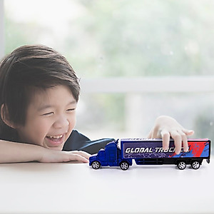 ArtCreativity Semi Truck Toys for Boys, Set of 2, Pull Back Truck Toys for Kids in Red & Blue, Trailer Trucks for Hours of Pretend Play, Unique Toy Car Party Decorations and Boys’ Room Decor