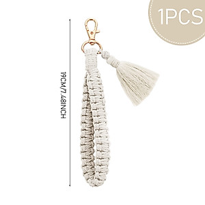 Lusofie Boho Wrist Keychain Tassel Wristlet Keychain Keyring Holder Key Wrist Lanyard for Women(White)