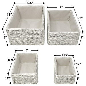 Sorbus Storage Baskets 4-Piece Set - Stackable Woven Basket Paper Rope Bin Boxes for Makeup, Office Supplies, Bedroom, Closet (Teal)
