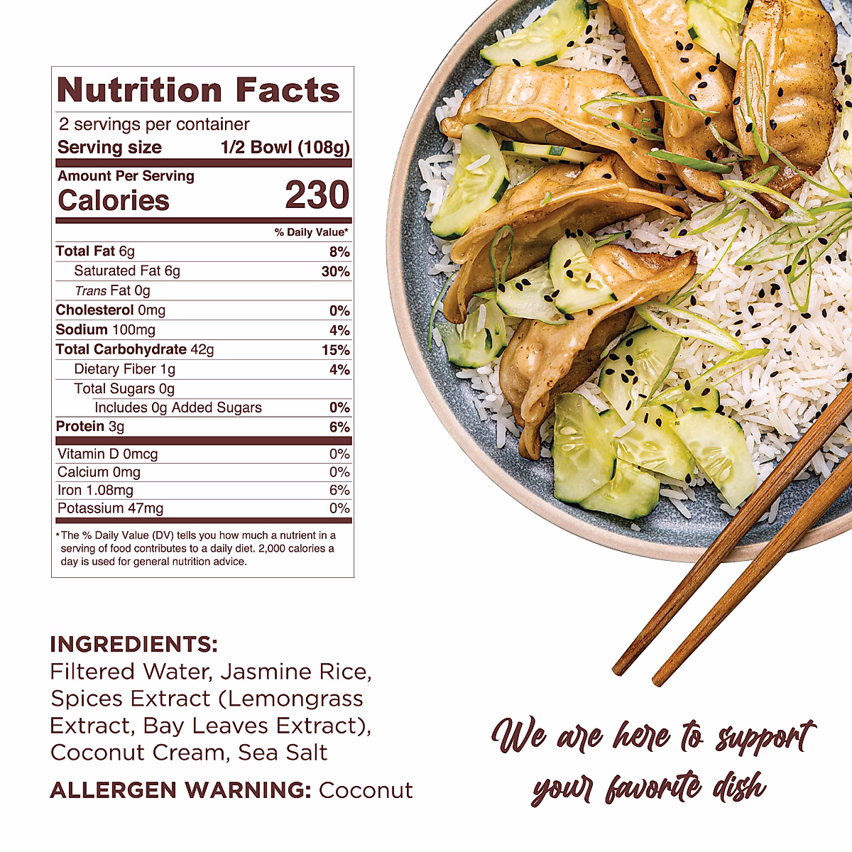 Golden Nest Coconut Rice | Jasmine Rice Infused with Coconut Cream and Spices | All Natural Asian Homemade Style with No Preservatives and Naturally Gluten-Free | Fully Cooked Instant Microwavable Coconut Rice | 7.6 oz bowl x 6pk