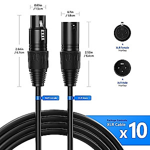 Neewer 10 in 1 Mega Value Pack with 6.5 Feet / 2 Metres XLR Stage Light Cable Wire 3 Pin XLR Male to Female Connector for Moving Main Light PAR Light Headlamp with XLR Input and Output