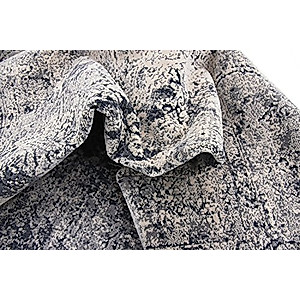 Unique Loom Chateau Collection Traditional, Vintage, Textured, Medallion, Distressed, Victorian Area Rug, 5 ft x 8 ft, Navy Blue/Beige