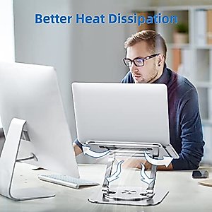 MCHOSE Adjustable Laptop Stand for Desk, Ergonomic Laptop Riser with 360° Rotating Base, Foldable Notebook Computer Holder Stand Compatible with MacBook Air Pro, Dell XPS, More 10-17" Laptops, Silver