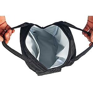 Machine Washable Women Cute Quilted Fabric Insulated Reusable Cooler Lunch Tote Bag Adult Thermal Lunch Box Storage Bag for work,Picnic, Beach (Black)