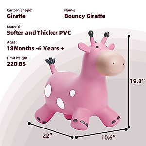 EVERICH TOY Giraffe Bouncy Horse Hopper for Toddlers, Bouncy Animals Jumping Horse, Inflatable Ride on Bouncer Hopping Toys Gifts for Boys and Girls 18 Months 2 3 4 5 6 Years Old