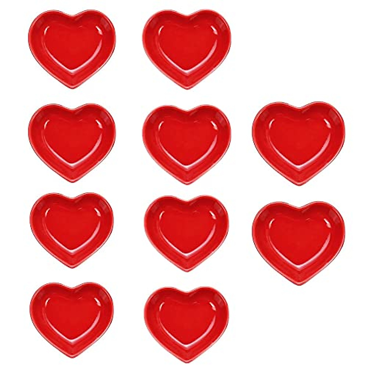 XIGUI 10Pack Heart-Shaped 1.3 Oz Soy Sauce Dishes, Ceramic Dipping Bowls Set, red Dip Sauce Cups/Small Bowls for Ketchup, Sushi Soy, Seasoning, and Christmas Thanksgiving Mother's Day Gifts