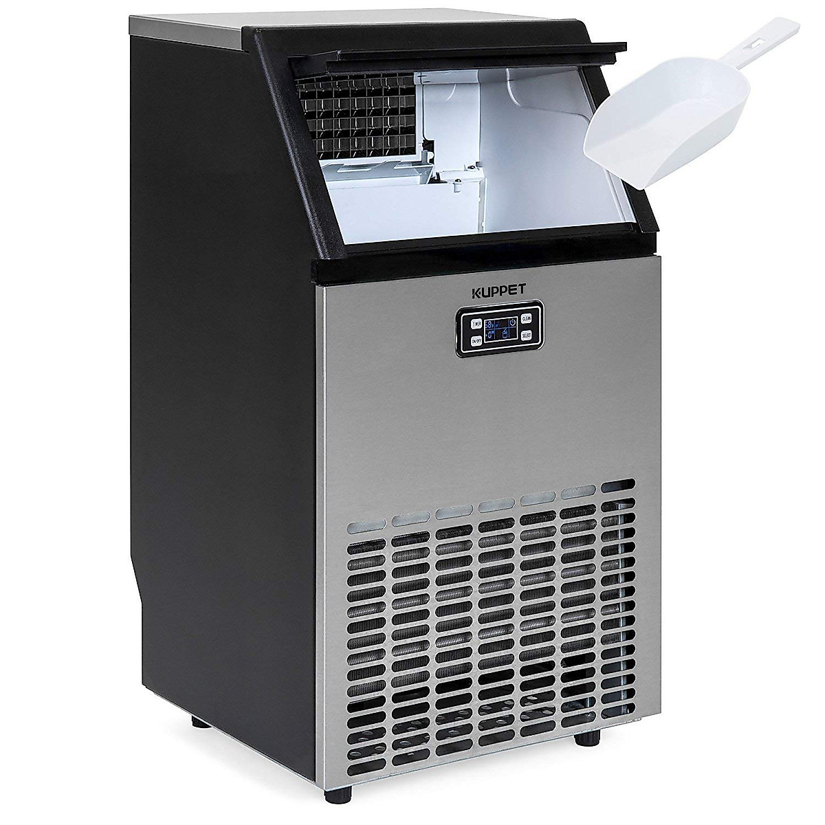 KUPPET Stainless Steel Commercial Ice Maker-Under Counter/Freestanding Automatic Ice Machine for Restaurant Bar Cafe, Products 100lbs Daily-w/Scoop, Ice Basket, Timer & Auto Clean
