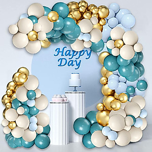 MEHOFOND 169pcs Dusty Blue Balloons Arch Kit Slate Blue Baby Shower Balloons Garland White Sand and Gold Wedding Balloon Decor Boy Birthday Women Bridal Shower Party Decorations