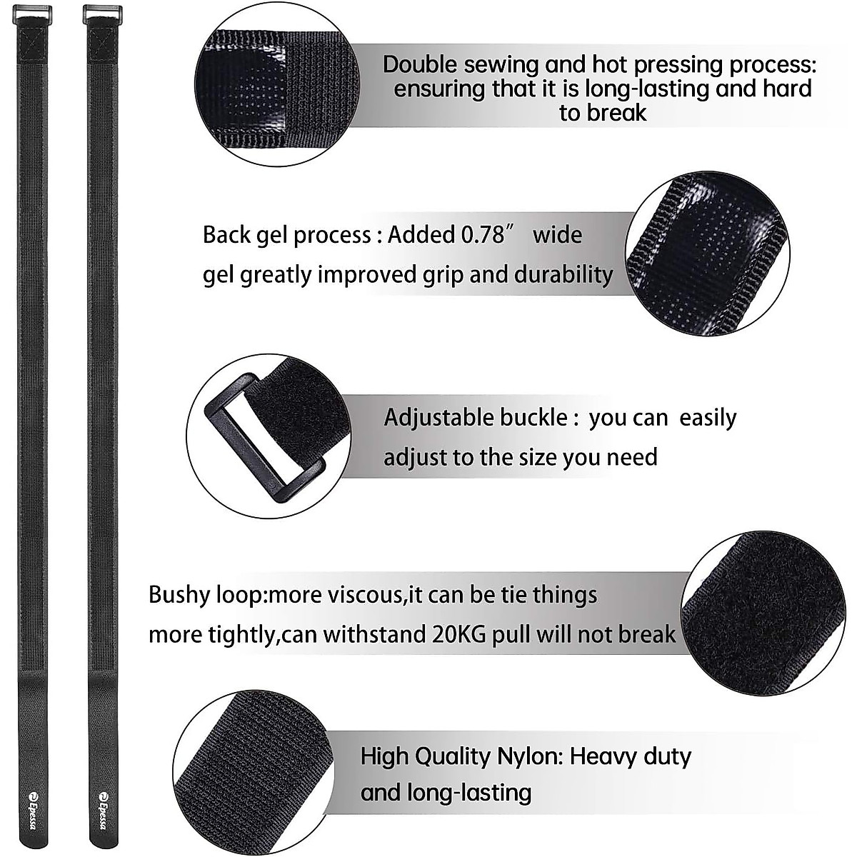 Epessa Bike Rack Strap Bike Wheel Stabilizer Straps, Stonger Grip with Gel, Adjustable Bicycle Straps, Bike Accessories, 2 Pack (Black)