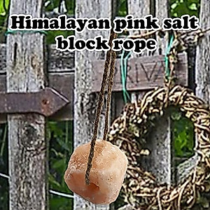 MUYG Himalayan Salt Lick Natural Minerals Block on Rope for Horses,Cattles,Deer,Goat and Other Livestock Long Lasting Original Pink Salt Lick (2.4-3.3 lbs)