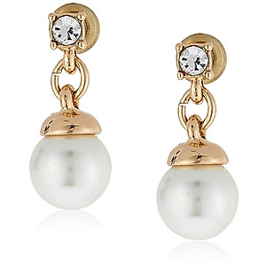 Anne Klein Goldtone Pearl and Crystal Linear Drop Earrings