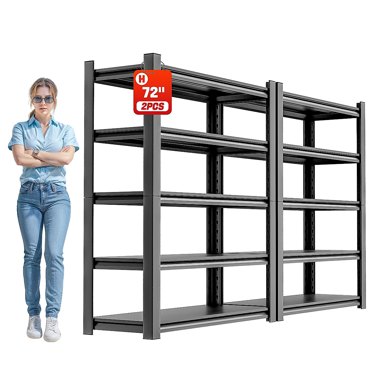 OLLRRACT Storage Shelves Garage Shelving Heavy Duty - 72''H Garage Shelves Adjustable 5 Tier Metal Shelving Unit Storage Rack Shelving Industrial Utility Shelf 16" D x36 W x72 H（2 Pieces）