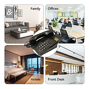 Corded Telephone Landline Telephone, Dual Interface Wired Telephone Big Button Landline Phones with Caller Identification Suitable for Office, Front Desk, Home, Hotel, Corded Landline (Black)