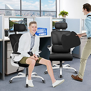 Soontrans Black Ergonomic Office Chair with Lumbar Support Pillow, Mesh Office Chair with Headrest & Adjustable Arms, Rocking Office Desk Chair, Comfortable Ergonomic Chair, Ergo Chair