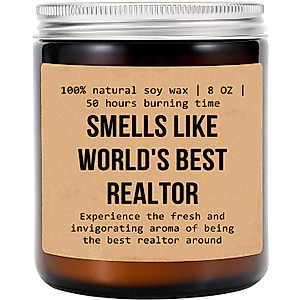 Smells Like World's Best Realtor Candle - Realtor Gift - Gift for Realtor - Real Estate Agent Gift - Salesperson - Glass Candle Jar - Non-Toxic Ingredients