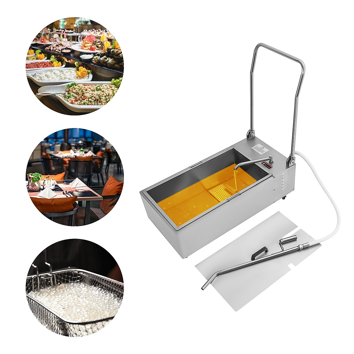 CUBELLIN Mobile Fryer Filter 55L Fryer Oil Filter Cart Stainless Steel Fryer Filter Machine 370W 10L/Min Cooking Oil Filter Machine Oil Filtering Machine with Hose & Oil Suction Tube