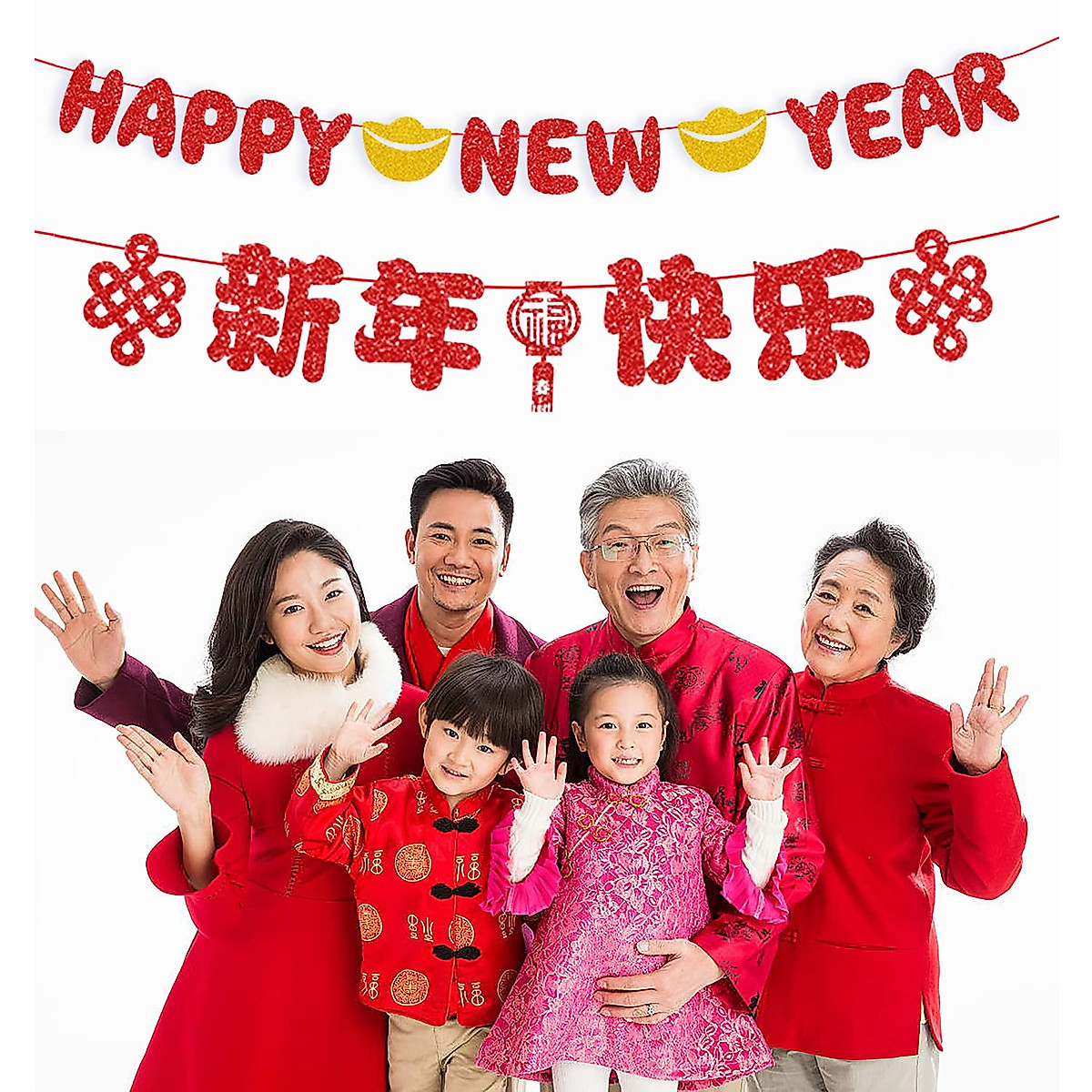 Hying 22 PCS Chinese New Year Banners Spring Festival Hanging Decorations 2023 Happy New Year Banner Garland Red Flag Hanging Bunting Ornaments for Chinese New Year Decorations