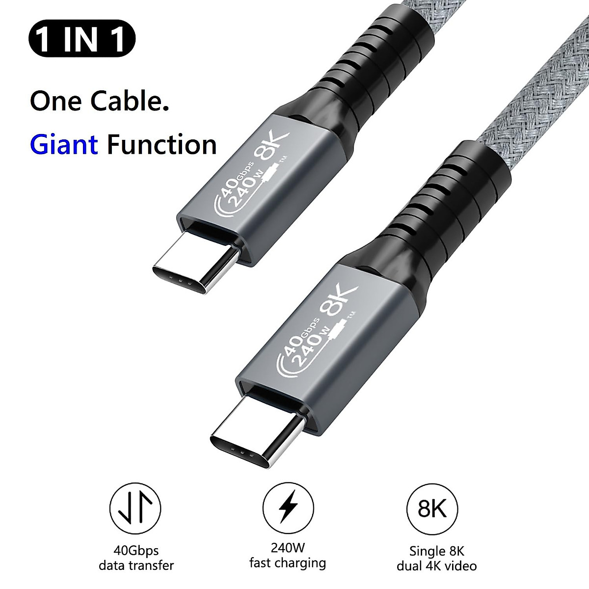 JASHALO 40Gbps USB 4 Thunderbolt Cable, 4 feet USB C to C Cable with 8K Video HD Display&240W Charging, Thunderbolt 3 Cable for iPhone 15Pro/15ProMax/15/15Plus, Type-C Laptop, Hub, Docking,and More