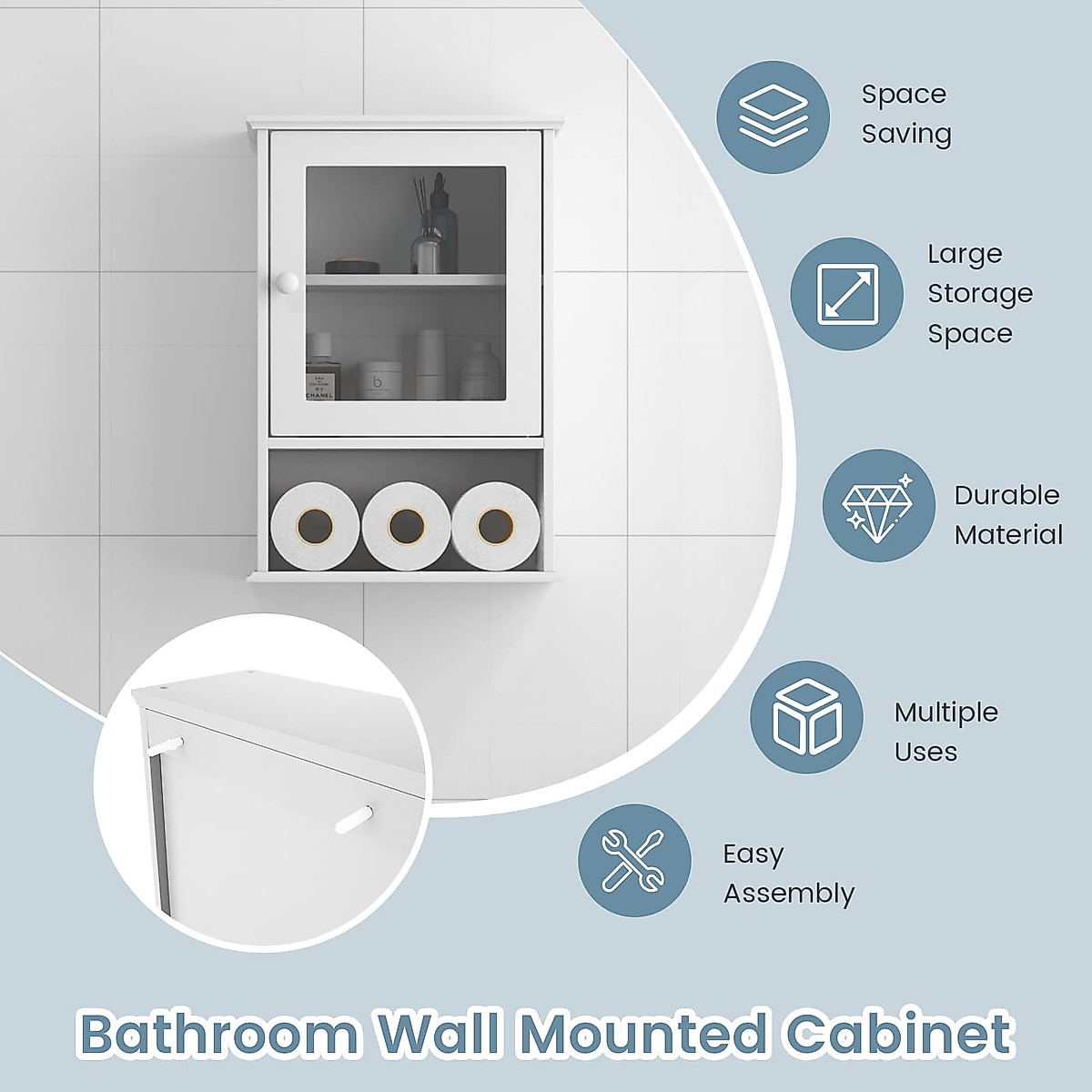 DORTALA Wall Mounted Bathroom Cabinet Storage Organize Hanging Medicine Adjustable Shelf, White