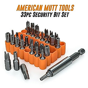 AMERICAN MUTT TOOLS 33pc Security Bit Set – Includes Security Torx, Metric and SAE Hex, Torq, Spanner Bit Set and Triwing – Security Torx Bit Set, Tamper Proof Torx Bit Set, Security Screwdriver Set