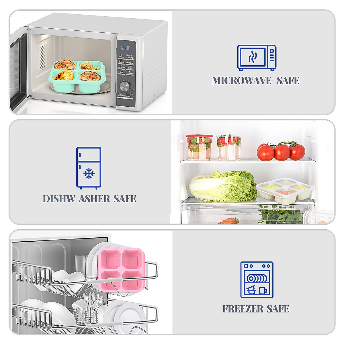 TKOnline Set of 8 Bento Snack Boxes, Meal Prep Container, 4 Compartments Leakproof Food Prep Containers for School, Work and Picnic