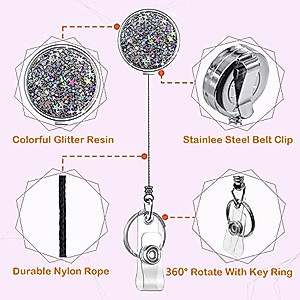 Boutilon Retractable Badge Holder, Retractable Badge Reels,Lightweight Plastic Badge Reel Card Holder with Key Ring Backing Belt Clip for Nurse,Volunteer,Teacher,Student(Pretty Sliver Stars)