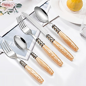 PUREAIN Laurel Silverware Set, 40 Pieces Flatware Set for 8, Vintage Cutlery Set with Champagne Acrylic Handle Including Fork Spoon and Knife, Dishwasher Safe