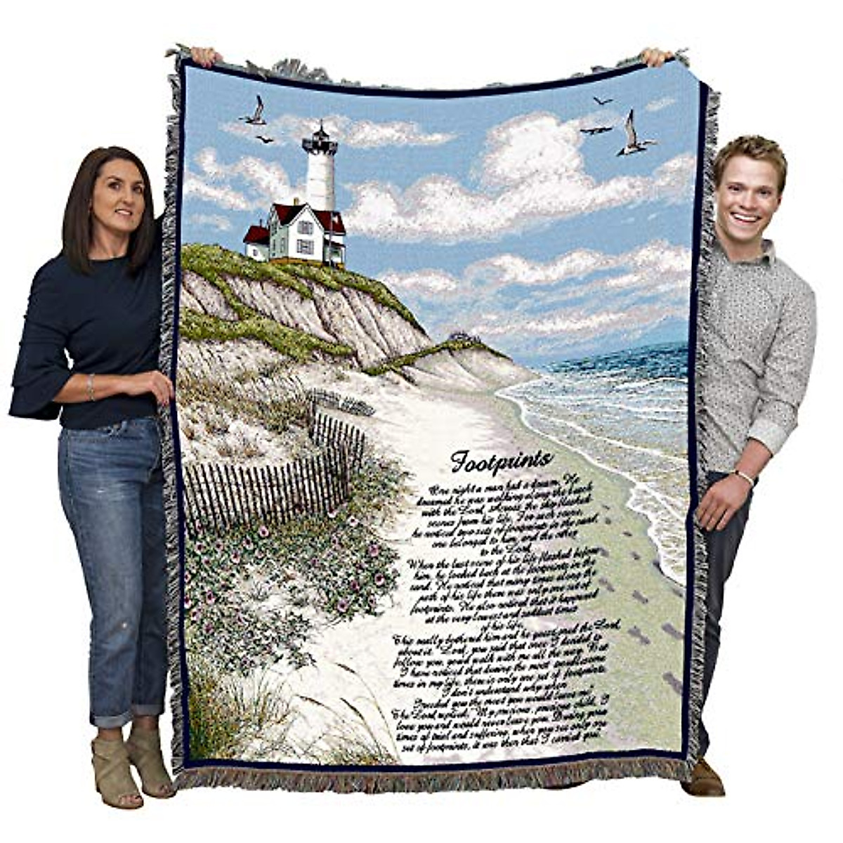 Pure Country Weavers Jesus Footprints in The Sand 2 Blanket - Religious Gift Tapestry Throw Woven from Cotton - Made in The USA (72x54)