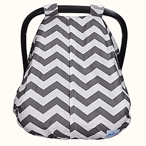 Car Seat Canopy for Boy & Girl | Peekaboo Opening, Universal Fit, Soft Cotton, Chevron, Baby Carseat Protector from Bugs & Flies | Son & Rain, Cool Warm Weather …