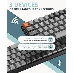 ZIYOU LANG RK68 60% Wireless Mechanical Keyboard,Bluetooth 5.0/2.4Ghz Dual Mode Receiver,Hot-Swappable Mini 68-Key,Retro Color Keycaps,Linear Red Switch,Ultra Power Saving for PC PS4 Xbox iPhone ipad