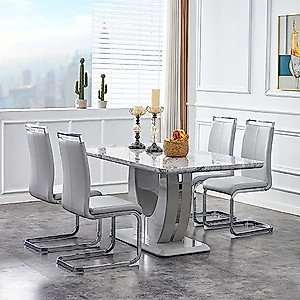 Faux Marble Kitchen Table Set 63" Dining Table Set for 5,Dining Room Table and Chairs Set,Dining Room Table Set with Chairs,Dinner Table set with Imitation Marble Grain Top 5 Pcs Dining Table Set