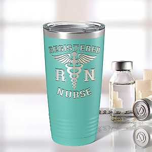 RN Registered Nurse Gift, Nursing School on Seafoam 20 oz Stainless Steel Tumbler with Lid - Insulated Cup - Travel Mug