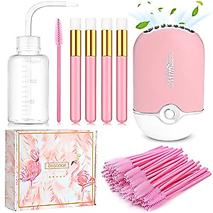 56 PCS Mini Portable Fans USB Rechargeable Handheld Bladeless Air Conditioning Cooling Refrigeration Fan,Lash Shampoo Brushes,Plastic Wash Bottle Squeeze Bottle,Disposable Eyelash Mascara Brushes