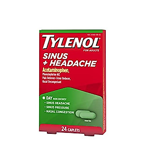 Tylenol Sinus + Headache Daytime Non-Drowsy Relief Caplets, Acetaminophen 325mg, Nasal Decongestant for Sinus Pressure, Headache & Nasal Congestion Relief, 24 ct