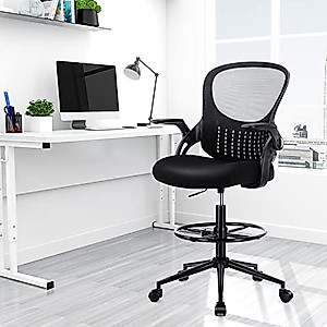 edx Drafting Chair Tall Office Chair, Tall Standing Desk Chair Counter Height Tall Adjustable Office Chair with Flip-up Arms/Wheels, Mid Back Mesh Office Drafting Chairs for Standing Desk