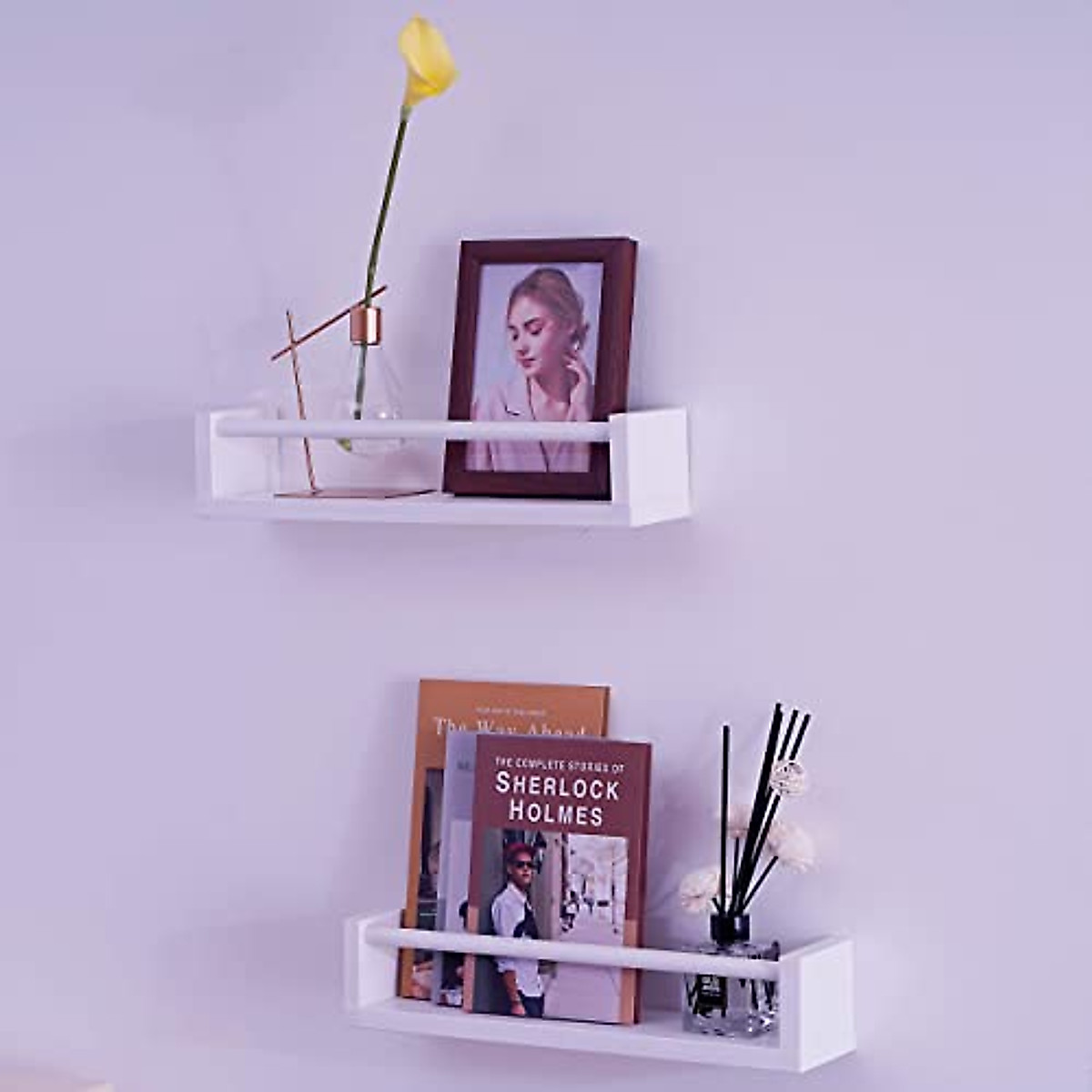 PMLYQ 2 Pack Wood Floating Nursery Shelves,Kitchen Spice Rack,Book Shelf Organizer (White)