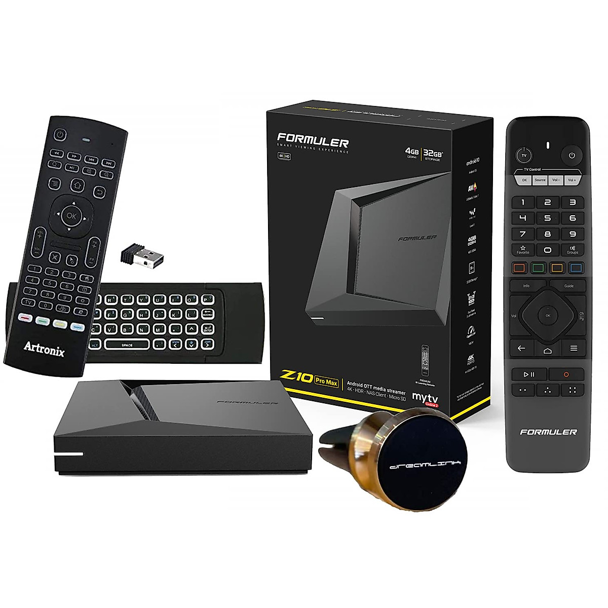 Formuler Z10 Pro Max Android 10 Dual Band 5G Gigabit LAN 4GB Ram 32GB ROM 4K + Extra Air Remote Keyboard Backlit + Extra Magnetic Phone Car Mount