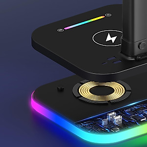 Yeuslor Black Desk Lamp for Office Gaming,Double Head Light for Home＆Office，Adjustable Light Mode and Brightness，Adjustable Height＆Angle in Metal Polwith Wireless Charger＆2 USB and 1 Type-c Ports