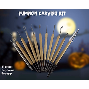 Halloween Pumpkin Carving Tool Kit – Heavy Duty Knife Sets Jack-O-Lantern Halloween Sculpting, Decorating Carve for Kids & Adults, 11 Double Sided Pieces with 21 Tools