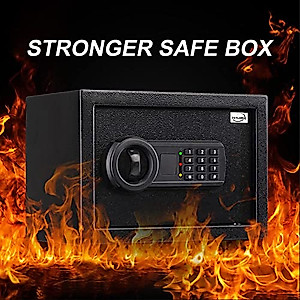Tenamic Safe Box 0.8 Cuft Fireproof Waterproof Home Safe, Keypad Small Lock Box Cabinet Safes, Solid Alloy Steel Office Hotel Home Mini Safe, Black