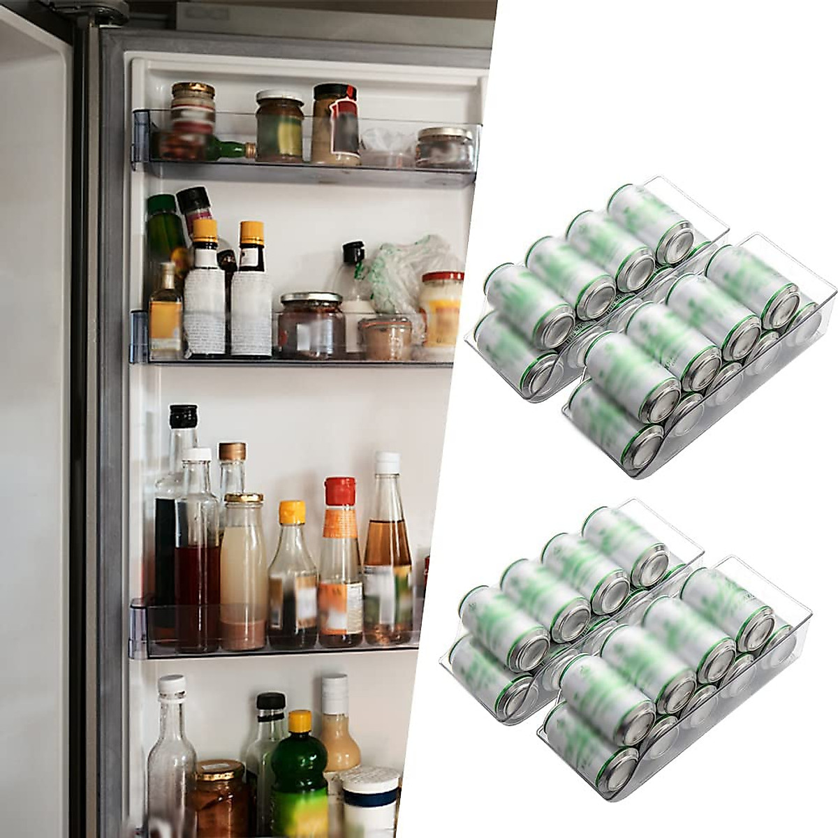 4 Pack Soda Can Organizer for Refrigerator,Can Dispenser Refrigerator Organizer for Kitchen Cabinets Cupboard BPA-Free