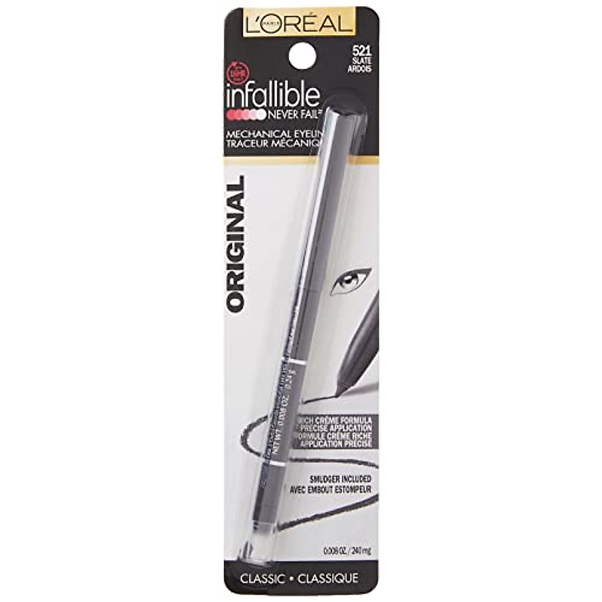 L'Oreal Paris Makeup Infallible Never Fail Original Mechanical Pencil Eyeliner with Built in Sharpener, Slate, 0.008 oz.