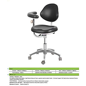 Dental Adjustable Doctor's Stool Assistant Chair+360 Degree Rotation Armrest PU Black #14