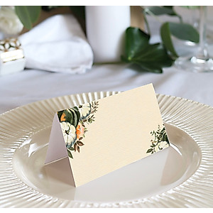 Desert Mercantile Fall Harvest Pumpkin Place Cards - 25 pack – Tented Tabler Cards for Thanksgiving Table Decor, Autumn Weddings, Holiday Buffets, Dinner Parties, or Place Settings. 2"x3.5" (folded).