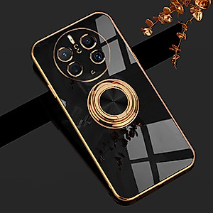 Yarxiawin Compatible with Huawei Mate 50 Pro Case with Ring Holder Pink, Aesthetic Huawei Mate 50 Pro Phone Case Silicone Soft TPU Slim Cover Shockproof Luxury with Kickstand (Black)