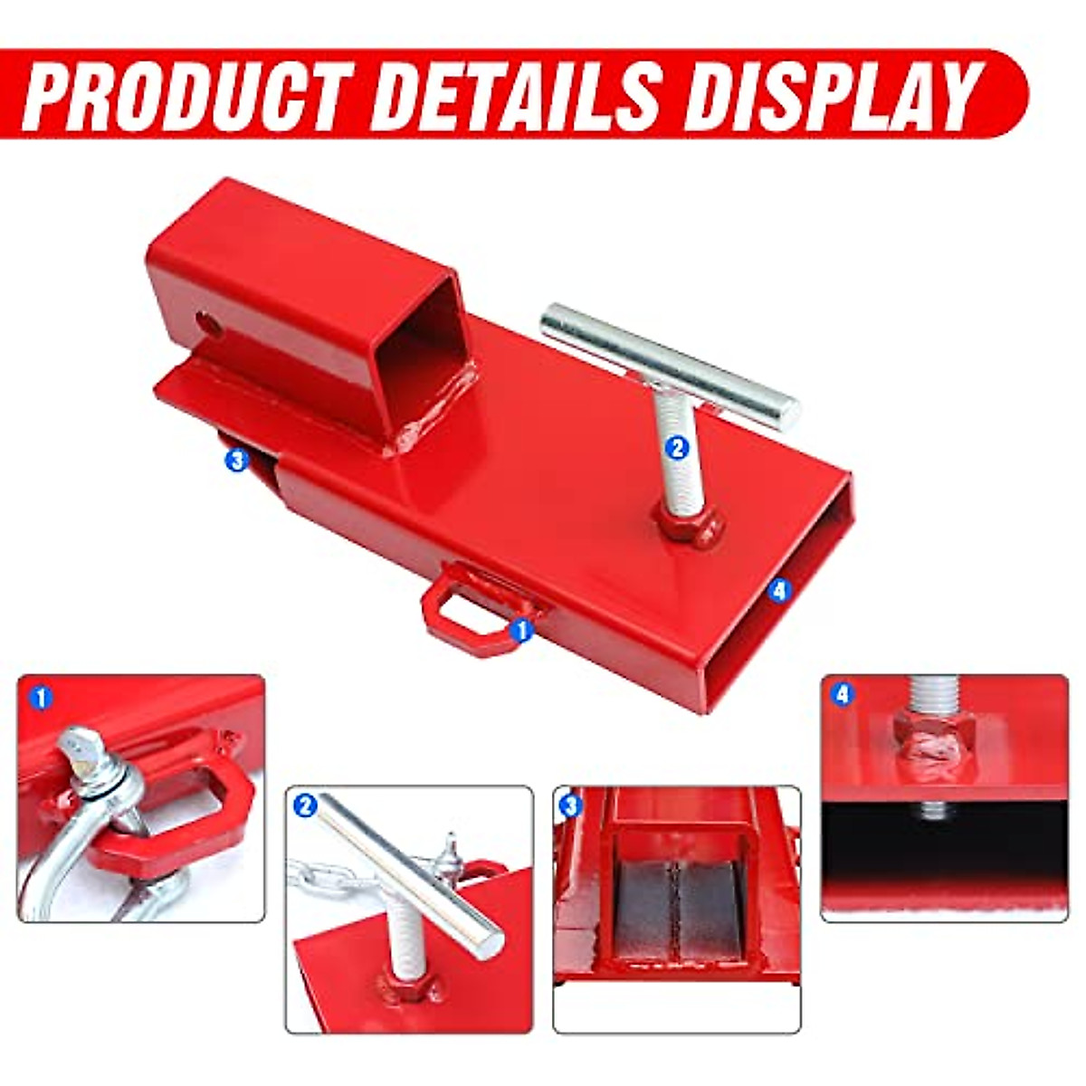 Forklift Trailer Hitch Attachment, AIWARGOD 1PC 2" Receiver Trailer Towing Adapter with Chain Red