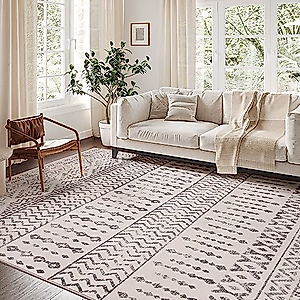 Art&Tuft 3x5 Rug, Super Soft Ultra-Thin Moroccan Washable Rug, Anti-Slip Backing Rugs for Living Room, Foldable Geometric Machine Washable Area Rug(3'x5', Ivory)