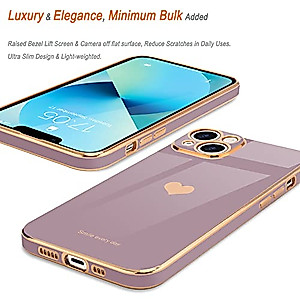 Teageo for iPhone 13 Mini Case for Women Girl Cute Love-Heart Luxury Bling Plating Soft Back Cover Raised Full Camera Protection Bumper Silicone Shockproof Phone Case for iPhone 13 Mini, Lavender