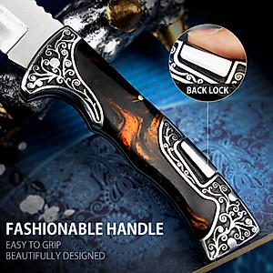 VALHALLA Pocket Folding Knife, Sharp Blade Pocket Knife with Back Lock, Cool EDC Pocket Knife For Men Collector Outdoor Camping Hiking