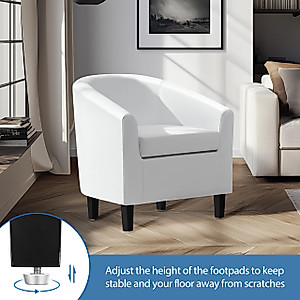 Yaheetech White Leather Chair, Faux Leather Accent Chair, Modern Barrel Chair Comfy Club Chair with Soft Padded and Solid Legs for Living Room Bedroom Reception Room, White